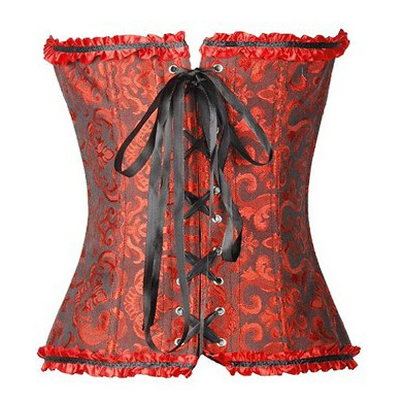 Corsé Rojo Sobre Pecho con Estampados y Encaje – Estilo Burlesque ...