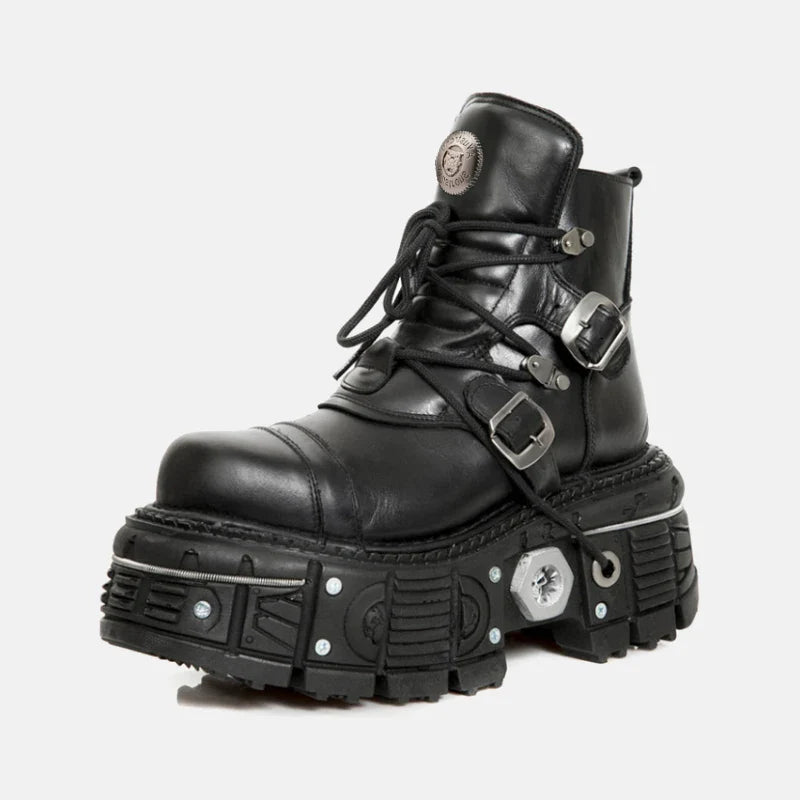 Botas Góticas Negras con Tiras y Detalles Metálicos Estilo Militar ...