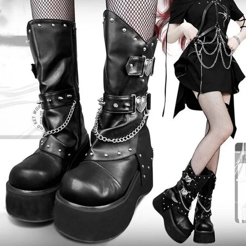 Botas Góticas Negras con Plataforma con Hebillas y Tachuelas – Castle ...