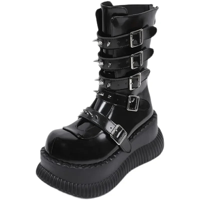 Botas Góticas de Plataforma con Hebillas y Púas – Castle Gothic Mexico