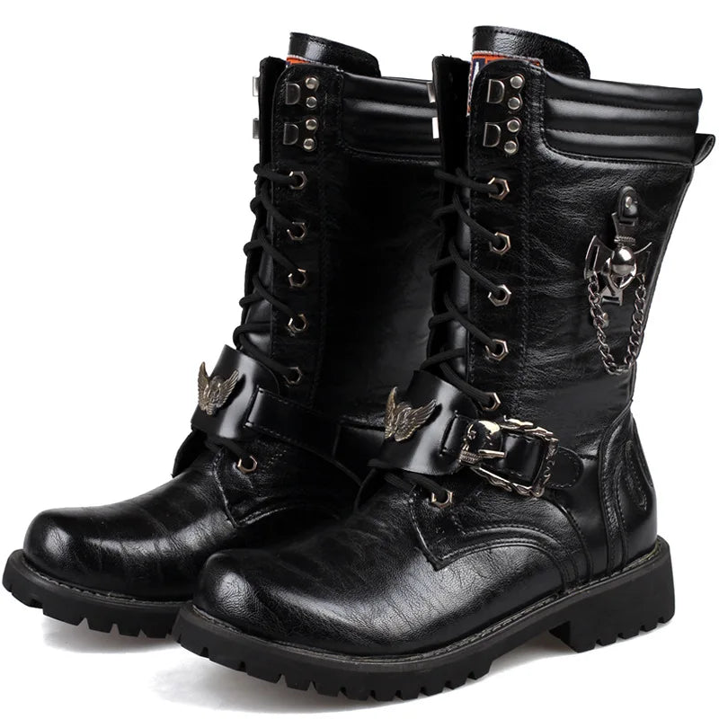 Botas góticas modernas de cuero negro en estilo militar – Castle Gothic ...