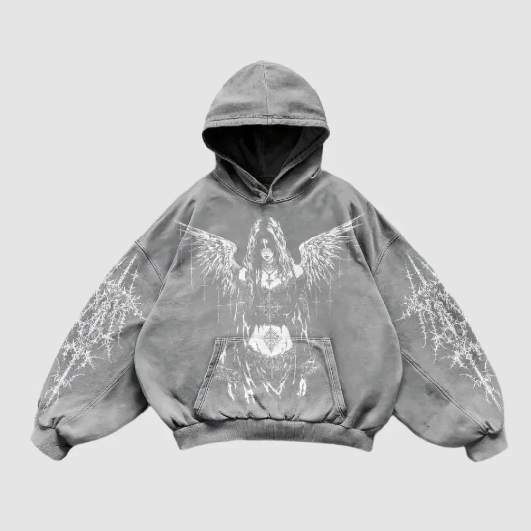 Sudadera con capucha gris con gráfico de mujer ángel – Castle Gothic Mexico