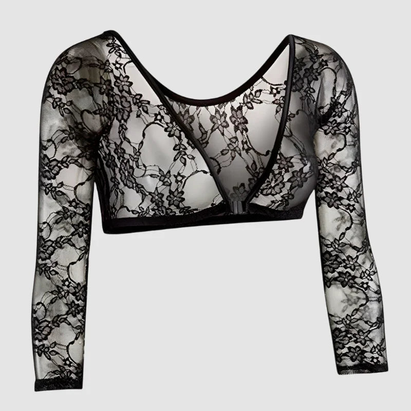Top negro transparente con cuello en V y estampado japonés – Castle ...