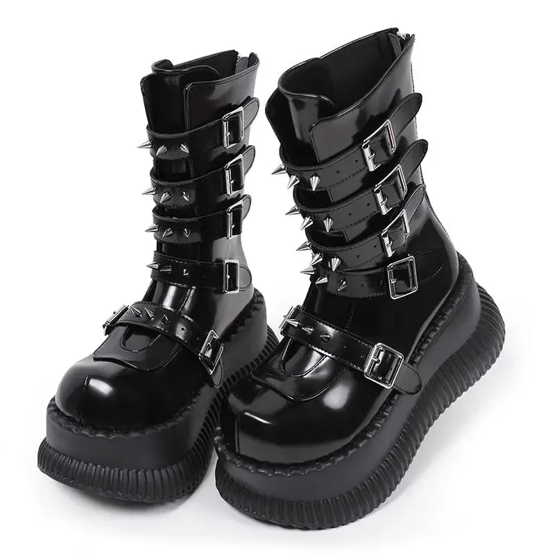 Botas Góticas de Plataforma con Hebillas y Púas – Castle Gothic Mexico